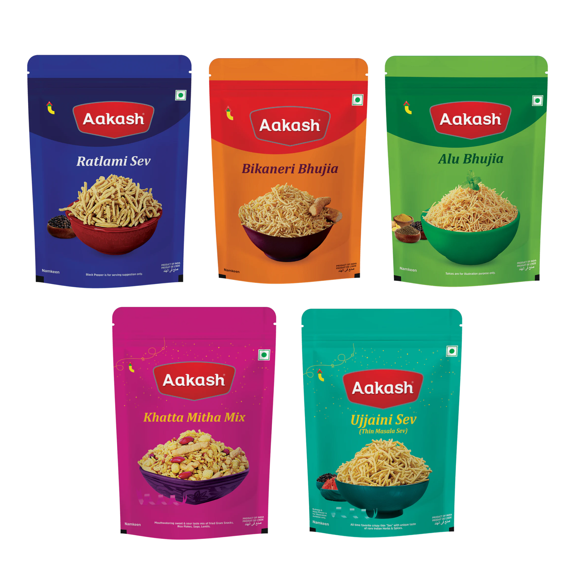 Sev & Mixture Combo 900g each (Pack of 5) - 4.5KG – Aakash Namkeen